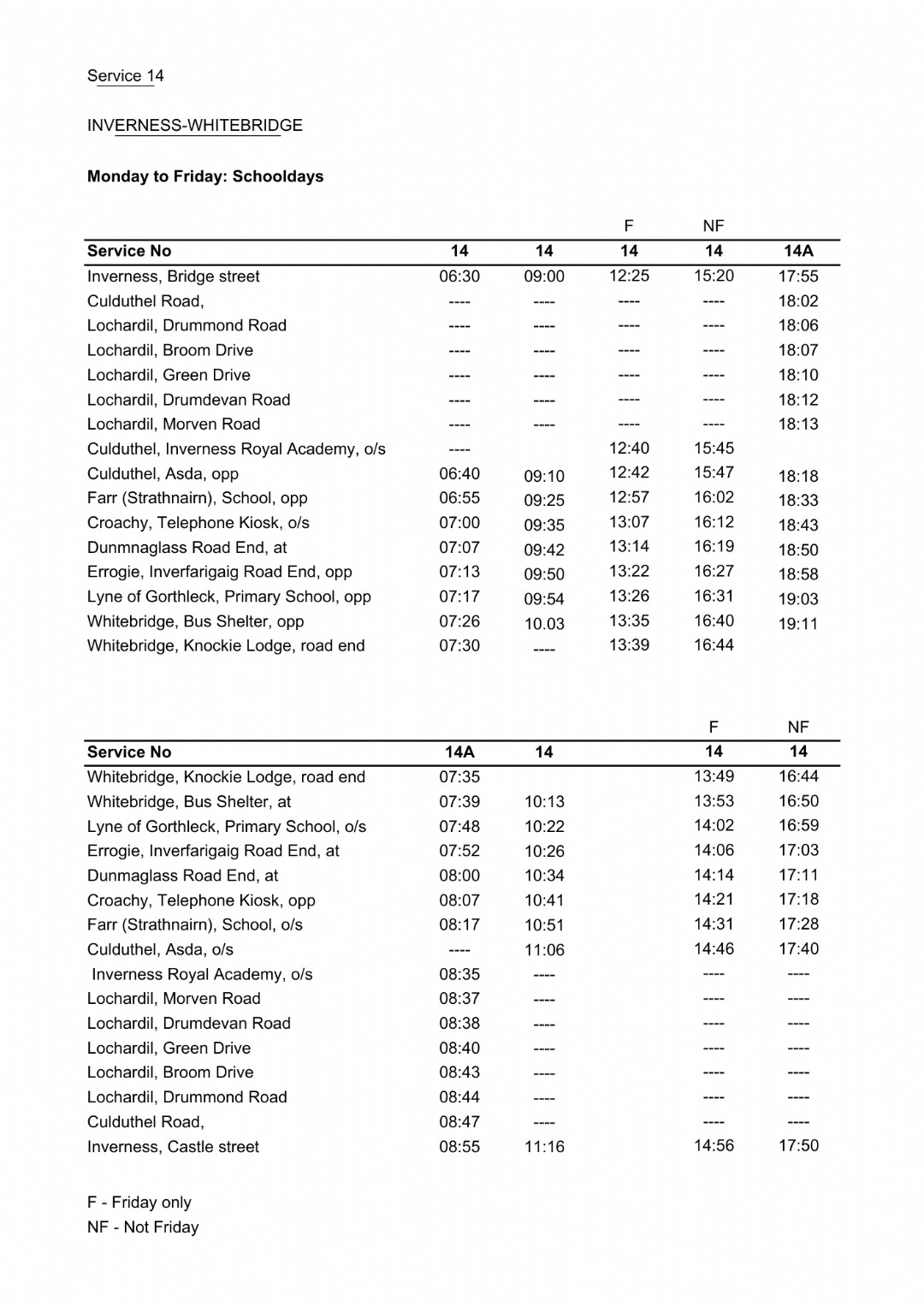 Bus Timetables | Stratherrick & Foyers Community Trust
