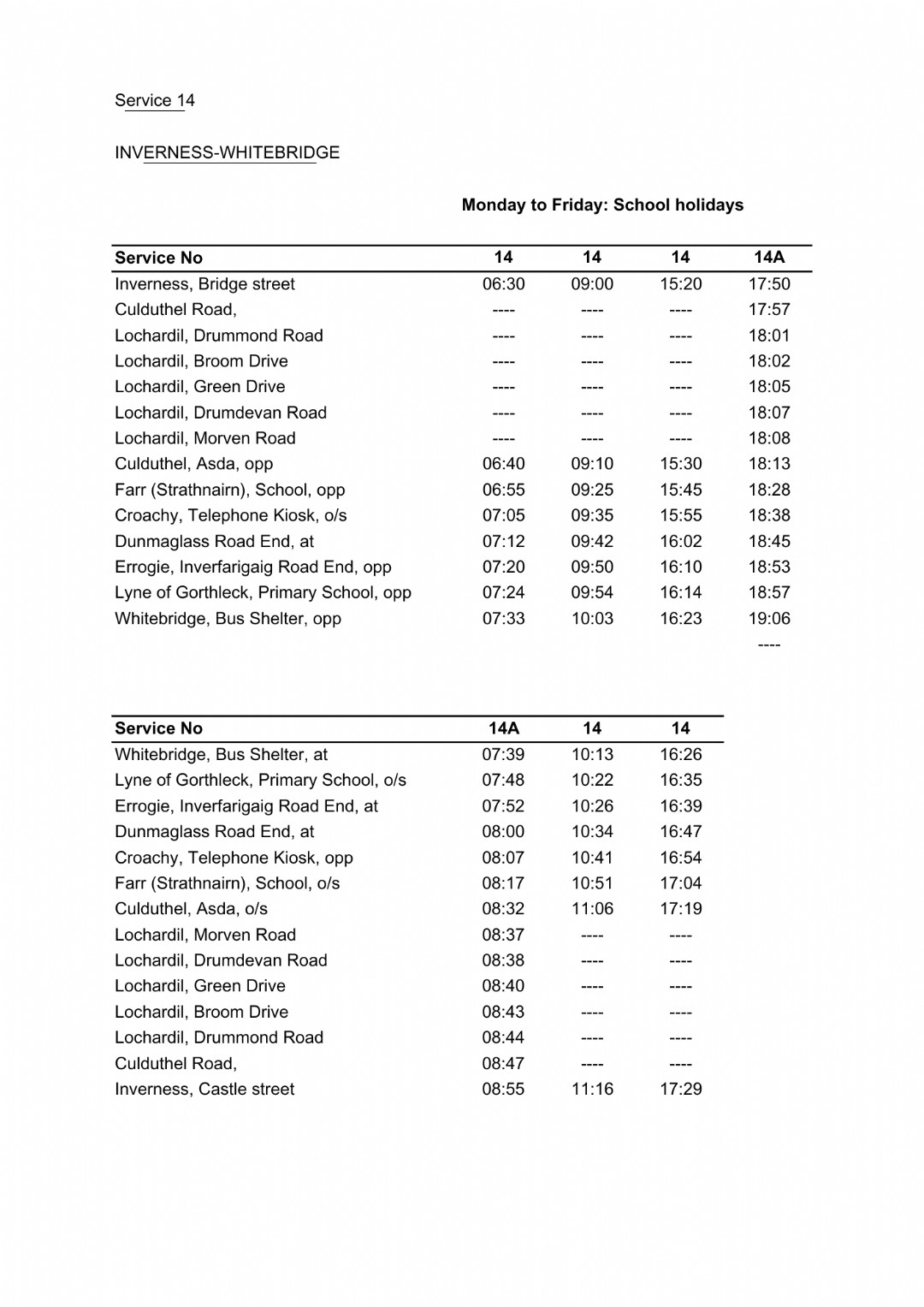 Bus Timetables | Stratherrick & Foyers Community Trust